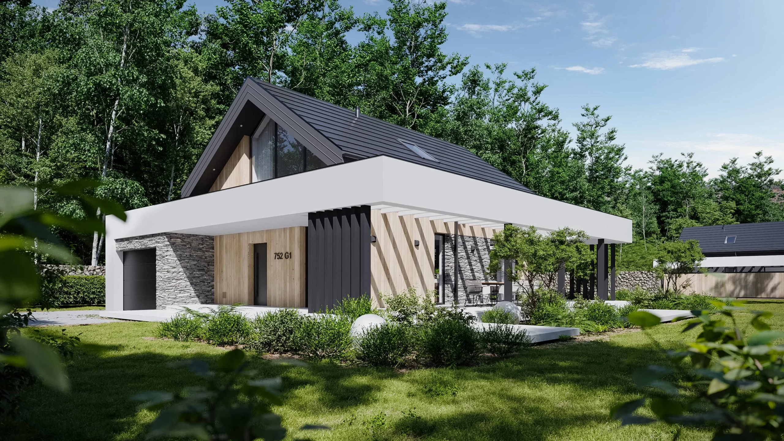 Projekt NewHouse 752 G1: z poddaszem, garaż na 1 auto, dach dwuspadowy ...